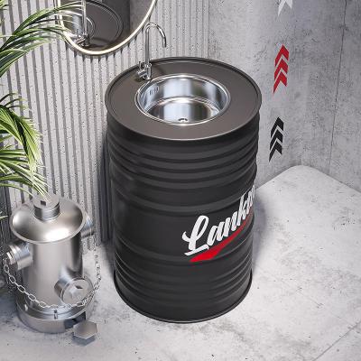 China Industrial Oil Drum Wash Basin 60x60x90 cm Steel Front Plate Outdoor Toilet Sink for sale