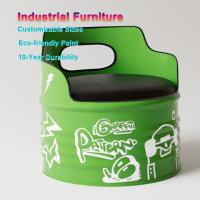 China Vintage Industrial Oil Drum Bar Stool 58cm Height Durable Iron Frame PU Leather for sale