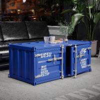 China Industrial Oil Drum Table Customized Iron Tea Table Blue 80cm for Living Rooms Gyms for sale