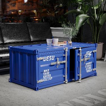 China Industrial Oil Drum Table Customized Iron Tea Table Blue 80cm for Living Rooms Gyms for sale