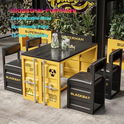 China Customizable Iron Frame Table Chair Set Eco-Friendly Paint Durable 2-5cm Tolerance Modern Industrial for sale