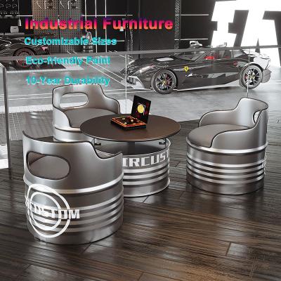 China Industrial Iron Frame Restaurant Table Chair Set with PU Leather 2 Seater Compact Bar Furniture for sale