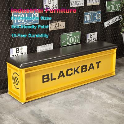 China Industrial Iron Storage Stool with PU Leather Seat 12 Color Options for Hotel Mall Gym Waiting Bench for sale