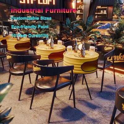 China Durable Iron Frame Oil Drum Table and Chair Set with Premium PU Leather Upholstery and Compact Design for sale