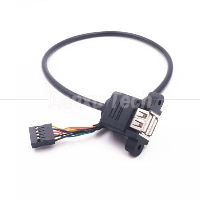 China Dual USB Type A 2 Ports Panel Mount USB to Dupont 9 Pin Header Connector Wire Cable for sale