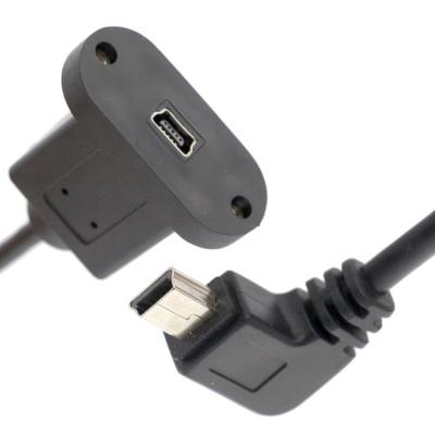 China Screw Locking 90 Degree Right Angle Male to Female Mini USB Panel Mount Extension Cable for sale