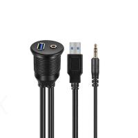 China USB 3.0 AUX DC 3.5 Male to Female Waterproof Extension Cable With Flush Mount Panel For Car Truck Boat Motorcycle Computer for sale