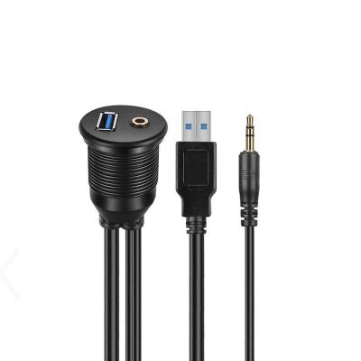 China USB 3.0 AUX DC 3.5 Male to Female Waterproof Extension Cable With Flush Mount Panel For Car Truck Boat Motorcycle Computer for sale