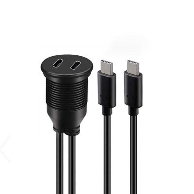 China Customize Dual Type C Male to Female Waterproof Extension Cable With Flush Mount Panel For Car Truck Boat Motorcycle Computer for sale