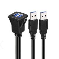 China Square Dual USB 3.0 2.0 Male To Female Waterproof Extension Cable With Flush Mount Panel For Car Truck Boat Motorcycle Computer for sale
