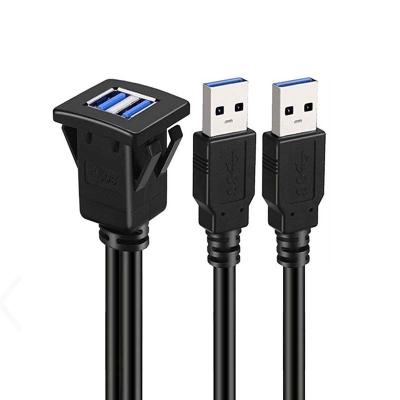 China Square Dual USB 3.0 2.0 Male To Female Waterproof Extension Cable With Flush Mount Panel For Car Truck Boat Motorcycle Computer for sale