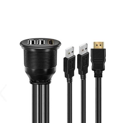 China 3 Ports USB 2.0 Male To USB 2.0 Female Waterproof Extension Cable With Flush Mount Panel For Car Truck Boat Motorcycle Computer for sale