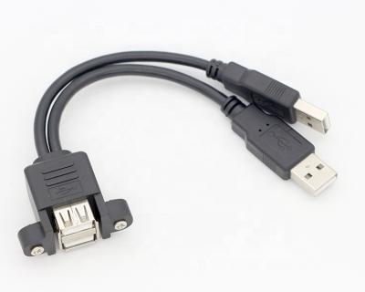 China Dual USB 2.0 Type A Panel Mount Male to Female Extension Cable for sale