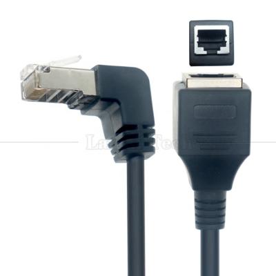 China OEM STP UTP 90 Degree Right Angle RJ45 8P8C Male to RJ45 Female Socket Cat5e Ethernet Cable for sale