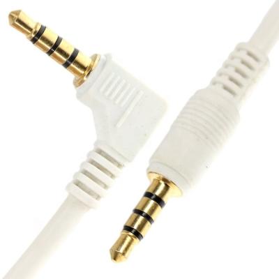 China Custom White Gold Connector Male To Male Right Angle 3.5mm Jack TRRS Plug Stereo Audio Cable for sale