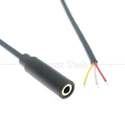 China Gold Plated 3.5mm TRS 3 Ploes Shield Audio Jack Female to Tinned Bare Wires Open End Cable for sale