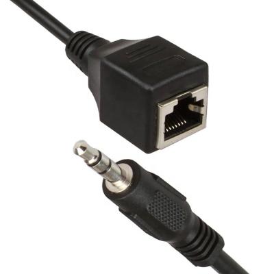 China 3.5mm Stereo Audio Jack to RJ45 Female Socket Cat5 Cat6 Cat7 Ethernet Extender Cable for sale