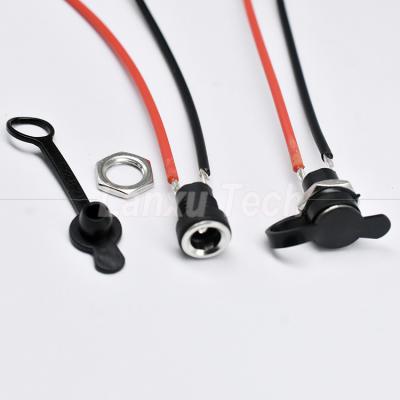 China Waterproof Screw Panel Mount DC Power Socket 5.5x2.1mm Jack Wires Cable for sale