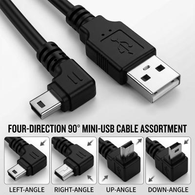 China 90 Degree Angle Left Right Up Down L Shape Data Charger Mini B USB Cable for Camera GPS for sale