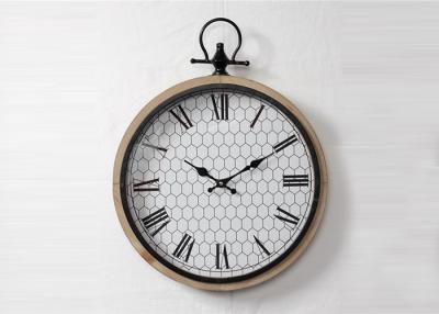 China Metal Ring Classical Handcrafted Round Wooden Wall Clock for sale