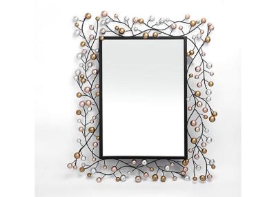 China Large Size Floral Rectangle Wrought Iron Mirror Wall Decor For Home Decoration for sale