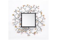 China Square Metal Framed Elegant Floral Decorative Wall Art Mirror For Home for sale