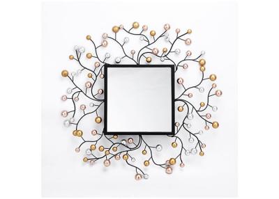 China Square Metal Framed Elegant Floral Decorative Wall Art Mirror For Home for sale