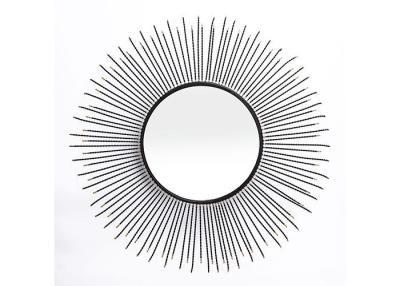China Metal Round Sunburst Wall Mirror Black Frame Dotted With Gold Color For Wall Decoration for sale