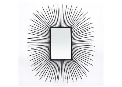 China Metal Square Sunburst Wall Mirror Black Frame Dotted With Gold Color For Wall Decoration for sale