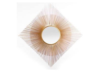 China Round Mirrored Wall Art Gold Sunburst Square Metal Frame Modern Home Decoration for sale