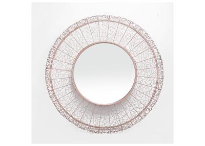 China Modern Home Decor Round Mirrored Wall Art Rose Gold Hollowed-out Metal Frame for sale