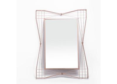 China Modern Home Decor Rectangle Mirrored Wall Art Rose Gold Hollowed-out Metal Frame for sale