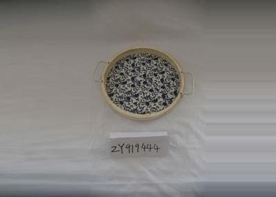 China Retro Wooden Bottom Metal Handle MDF Round Food Tray for sale
