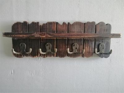 China 15.75 Inch, 4 Pieces Double Metal Hooks, Wood Wall-Mounted Coat Rack for sale