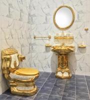 China Golden Hotel Bathroom Sanitary Ware With Pedestal Basin Sink Wall Hung Toilet for sale
