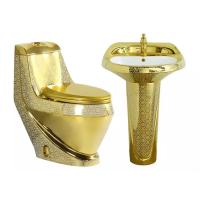 China Golden Hotel Bathroom Sanitary Ware With Pedestal Basin Sink Wall Hung Toilet for sale