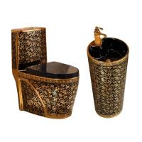 China Golden Hotel Bathroom Sanitary Ware With Pedestal Basin Sink Wall Hung Toilet for sale