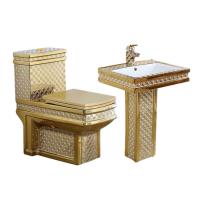 China Golden Hotel Bathroom Sanitary Ware With Pedestal Basin Sink Wall Hung Toilet for sale