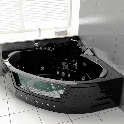 China Black Corner Whirlpool Massage Bathtub With Glass Bubble Ozone Indoor for sale