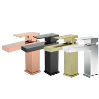 China Basin Bathroom Sanitary Ware Faucet Tap Square Deck Mounted Water Gold Faucet for sale