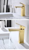 China Basin Bathroom Sanitary Ware Faucet Tap Square Deck Mounted Water Gold Faucet for sale