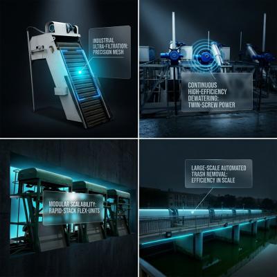 China Self-Cleaning Rotary Bar Screen Integrated Spray Wash System SS304 Automatic Wastewater Pretreatment Equipment for sale