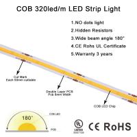 China Waterproof COB LED Strips No Dots Connecting Cutting 12 24 Volt White Super Bright for sale