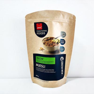 China Resealable Brown Kraft Paper Bags Zipper Stand Up Packaging For Coffee Tea for sale