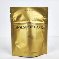 China Matt Golden Mylar Stand Up Pouches Soft Touch Zipper Mylar weed Bags 3.5g for sale