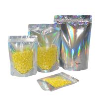 China Custom Printing Holographic Stand Up Pouch Mylar Zipper Bags One Side Clear For Food for sale