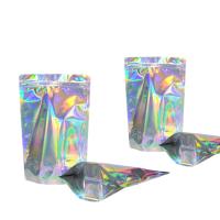 China Custom Printing Holographic Stand Up Pouch Mylar Zipper Bags One Side Clear For Food for sale