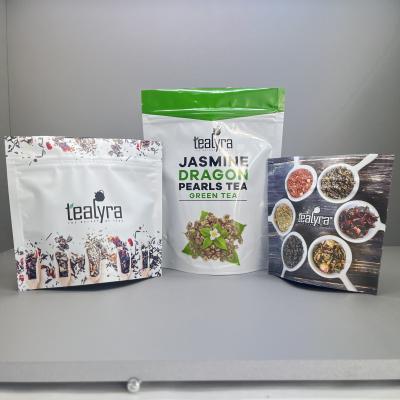 China Smell Proof Printed Mylar Stand Up Pouches Zipper Tea Packaging Bag for sale