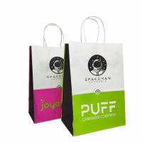 China Flat Bottom Kraft Shopping Bags With Handles For Packaging Weed Gummies for sale