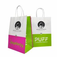 China Flat Bottom Kraft Shopping Bags With Handles For Packaging Weed Gummies for sale